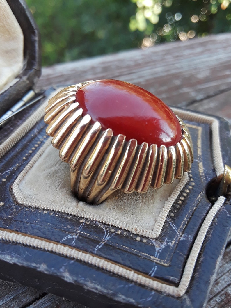 14k Gold Ox Blood Coral Ring 18 Grams | Etsy