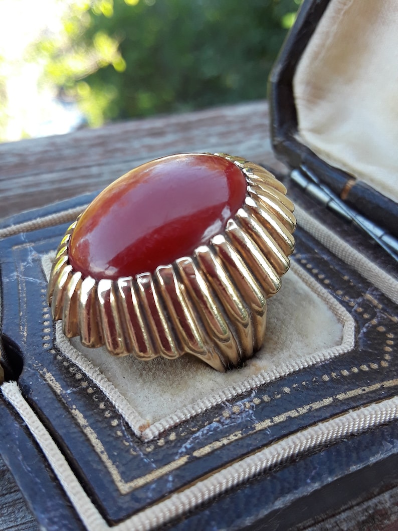 14k Gold Ox Blood Coral Ring 18 Grams | Etsy