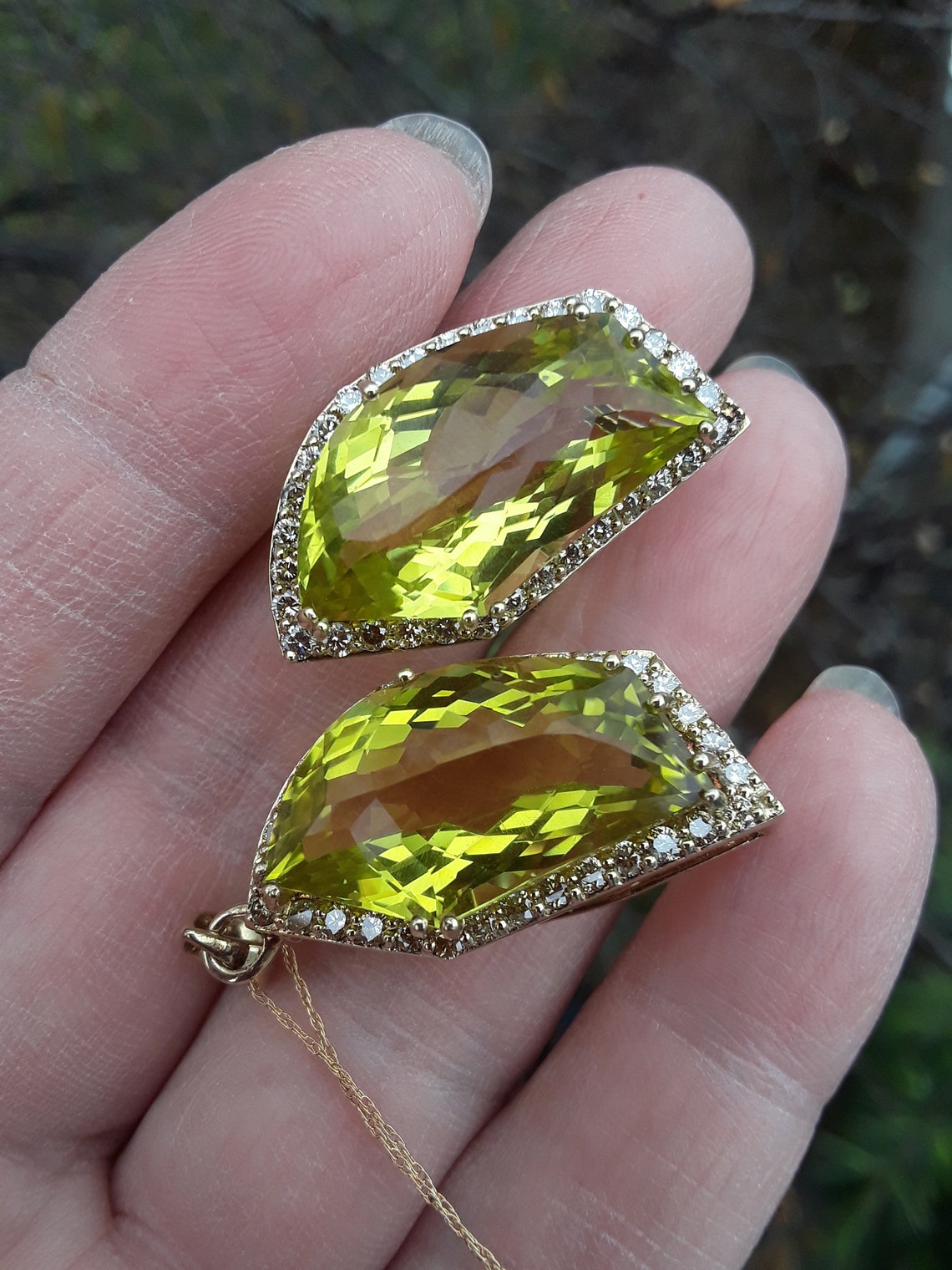 14k Gold Diamond Lemon Quartz Pendant With Chain Necklace Fabulous - Etsy