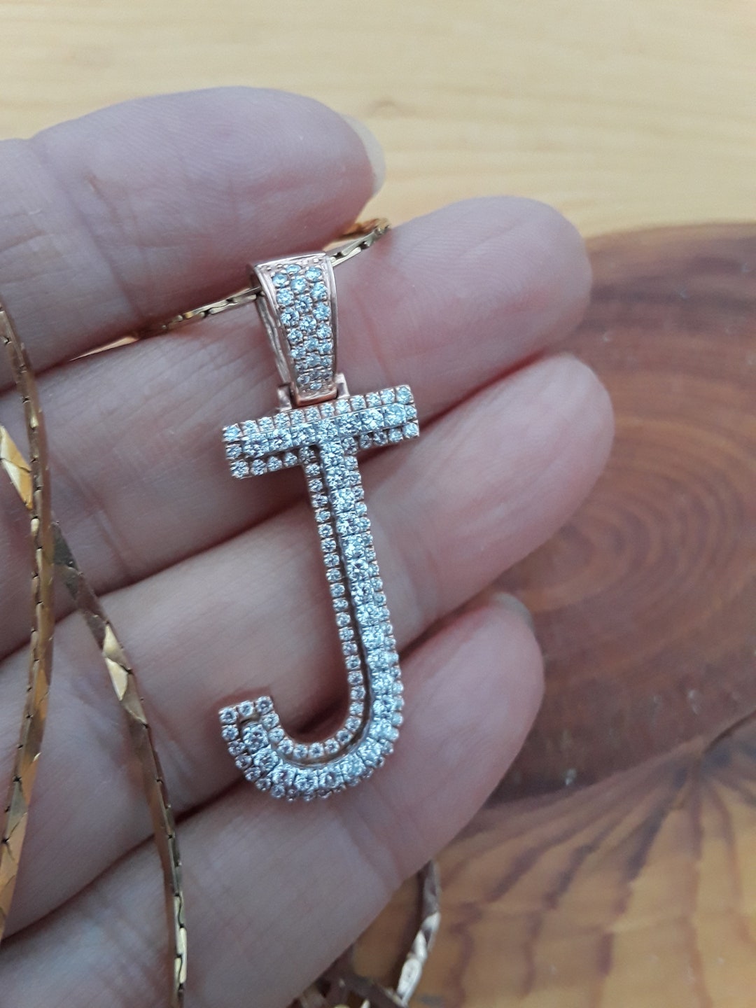 10k Gold 1.50ct Diamond Letter J Pendant - Etsy