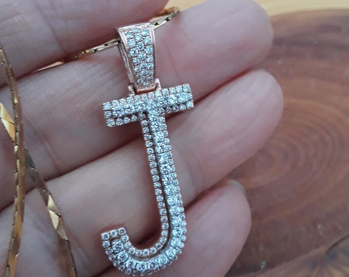 10k Gold 1.50ct Diamond Letter J Pendant - Etsy