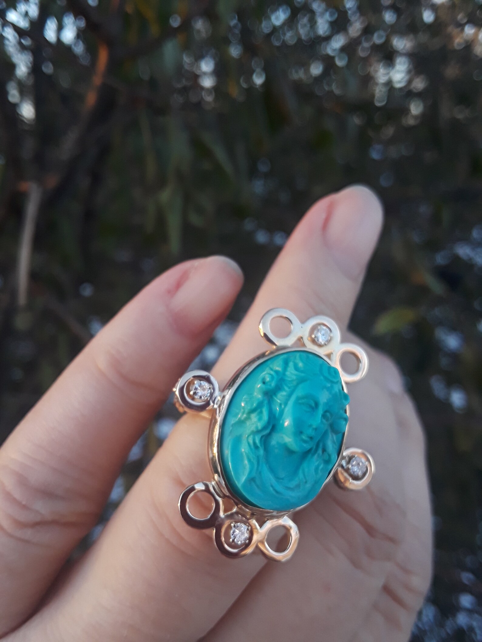 Victorian 14k Gold Diamond Natural High Relief Turquoise Cameo | Etsy