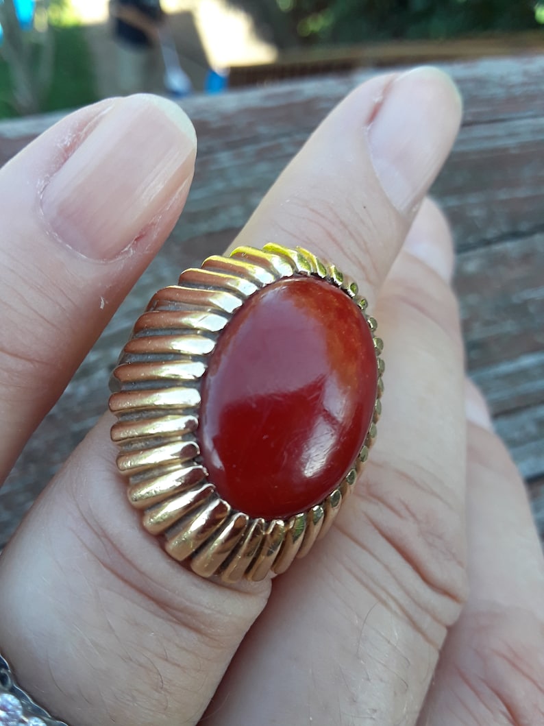 14k Gold Ox Blood Coral Ring 18 Grams | Etsy