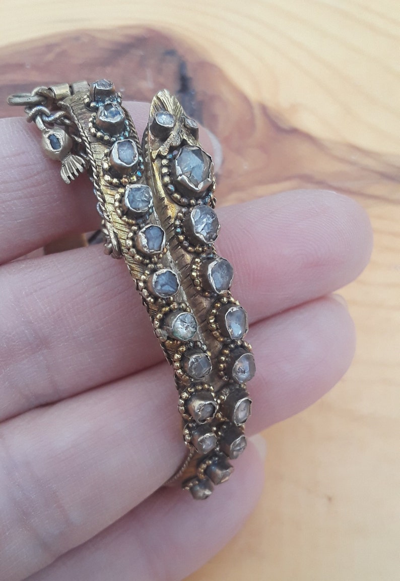 Antique Silver Clear Rose Cut Stones Quartz Snake Bangle Bracelet ...