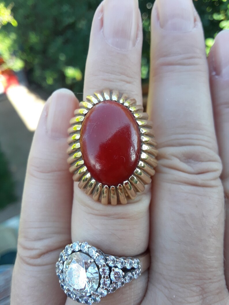 14k Gold Ox Blood Coral Ring 18 Grams | Etsy