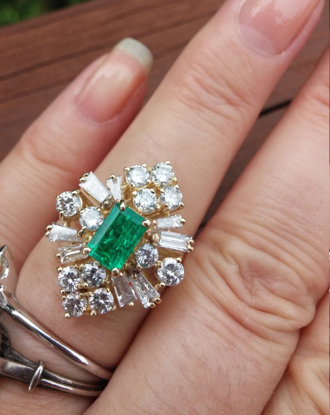 18k Gold 4ct Columbian Emerald Diamond Wedding Engagement Cocktail Ring ...