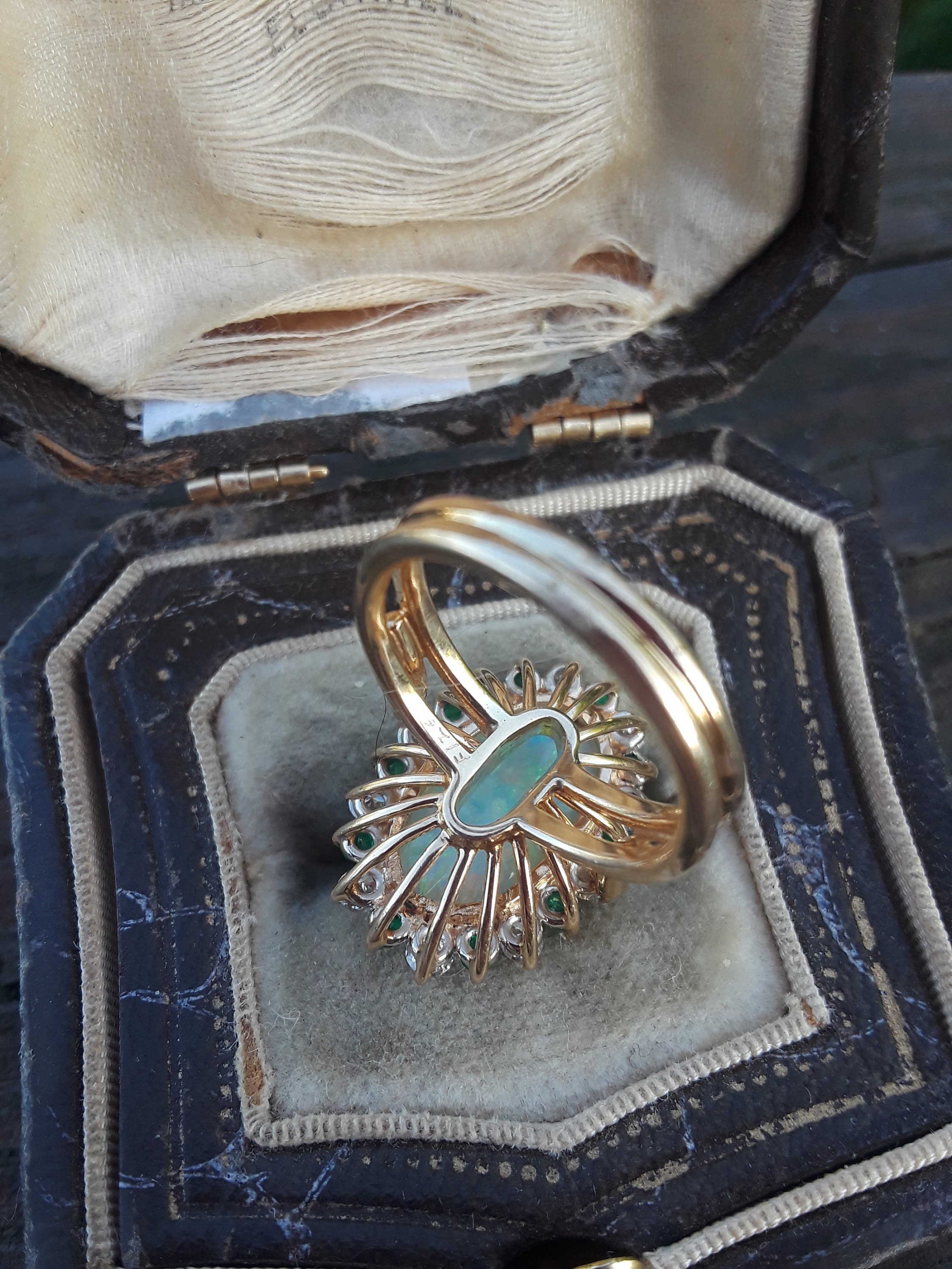 14k Gold Diamond Colombian Emerald Welo Opal Wedding | Etsy