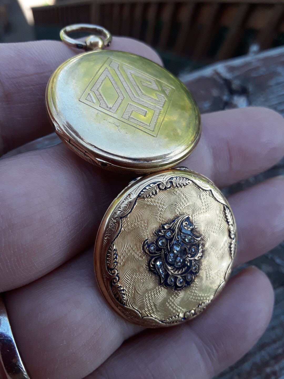 Victorian 18k Gold Rose Cut Diamond Locket Pendant Pocket Watch Case ...