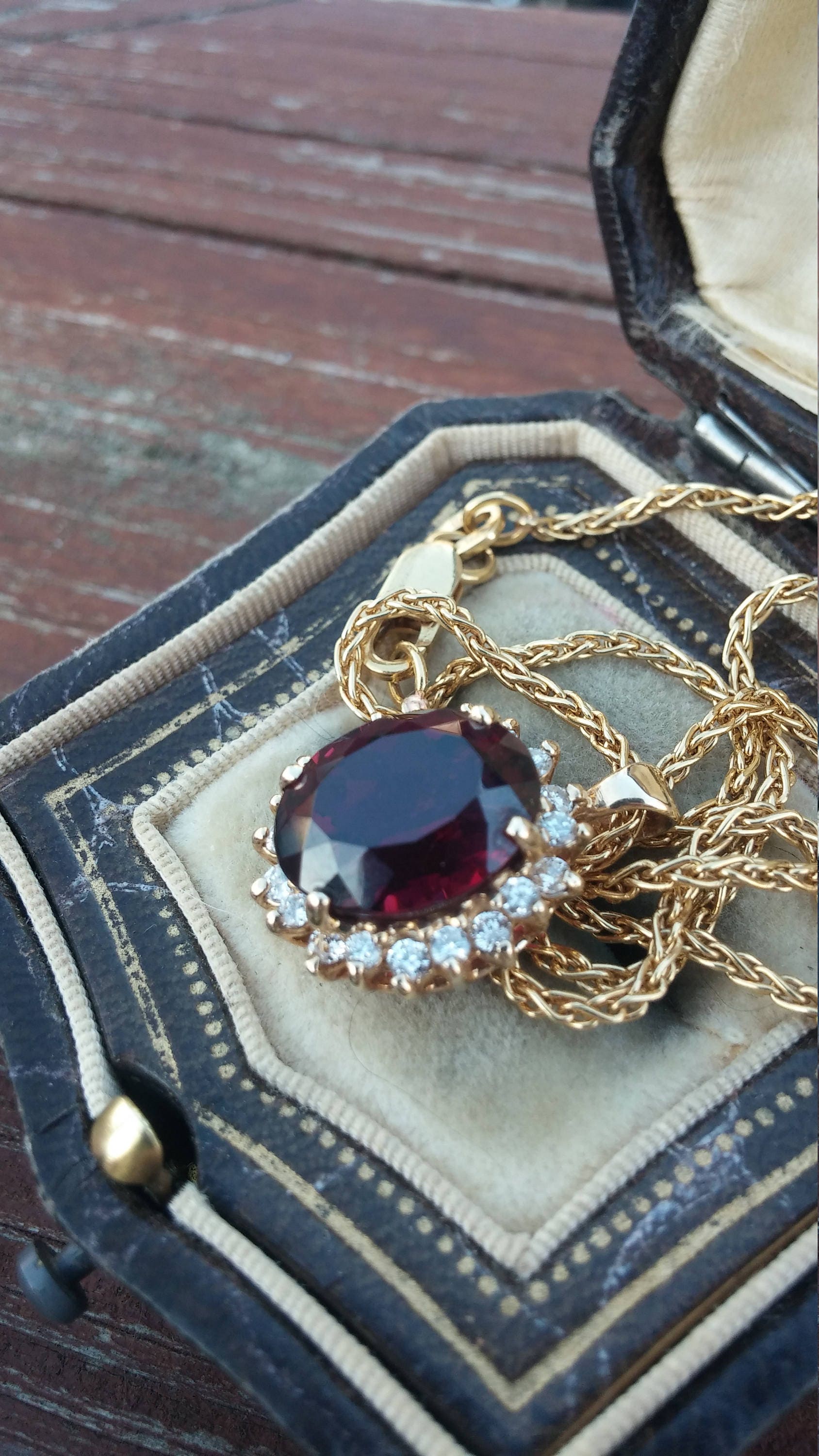 14k Gold Diamond Garnet Pendant | Etsy