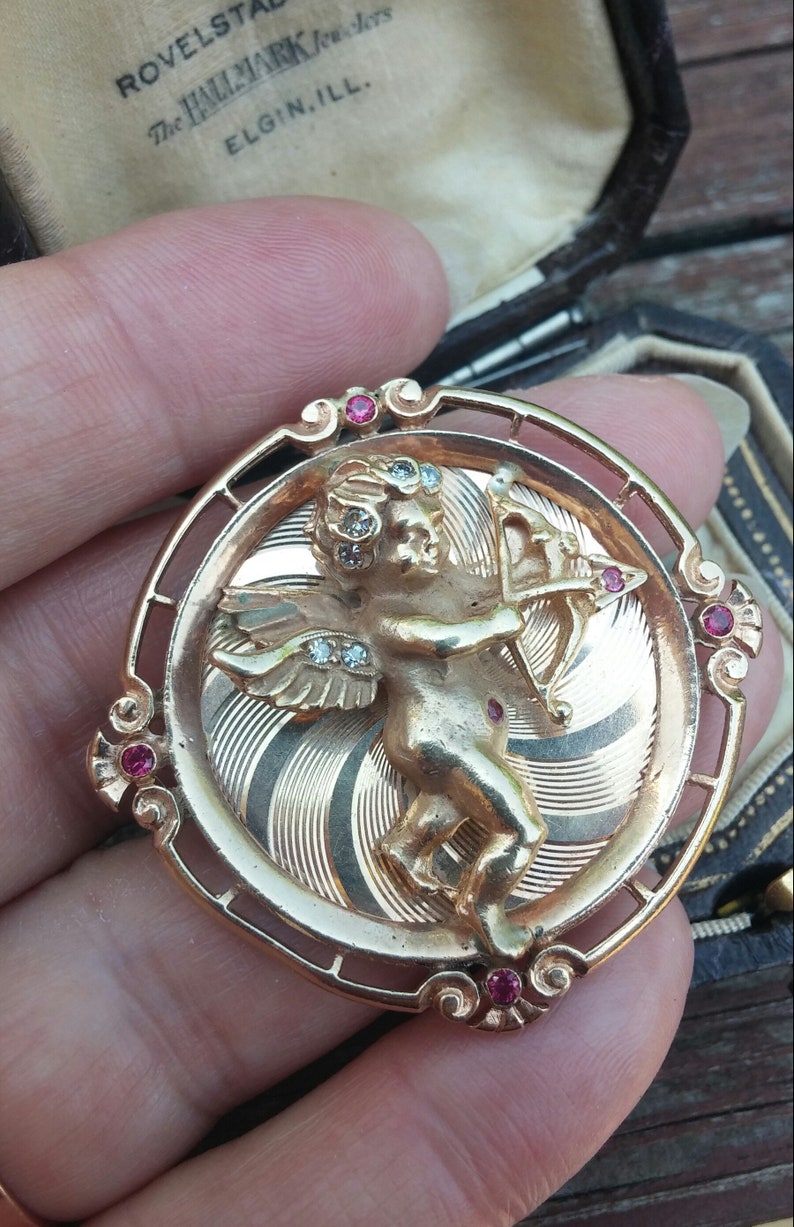 Antique 14k Gold Diamond Ruby Cupid Pengant 22.4 Grams | Etsy