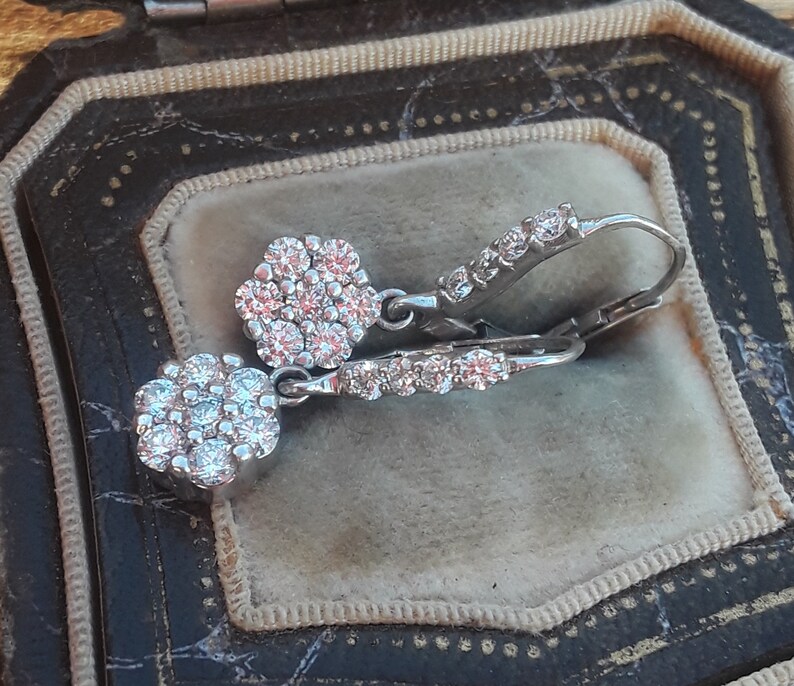 14k Gold Diamond Dangle Earrings Flower Design Fabulous - Etsy