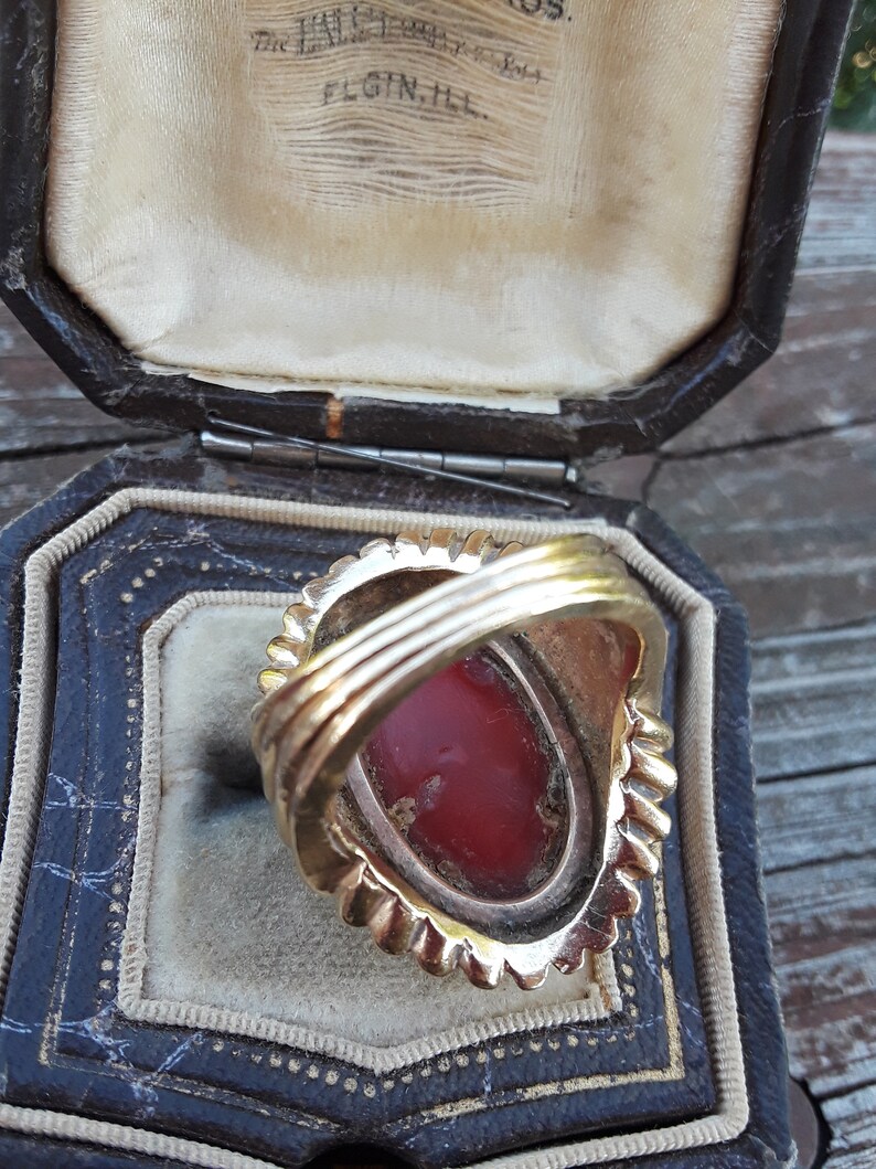 14k Gold Ox Blood Coral Ring 18 Grams | Etsy