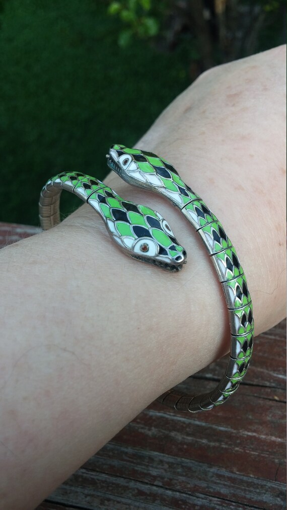 Victorian Sterling Silver Enamel Two Headed Snake Bracelet | Etsy