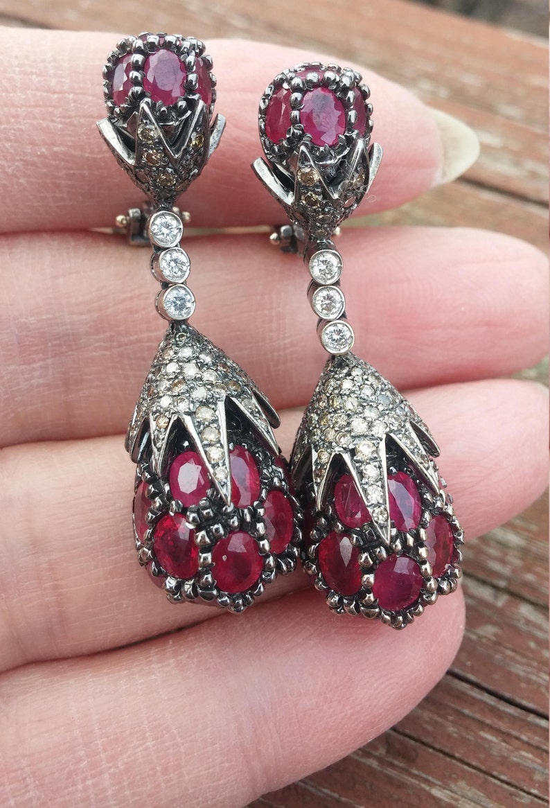 18k Gold Diamond Pigeon Blood Ruby Earrings Designer High End - Etsy