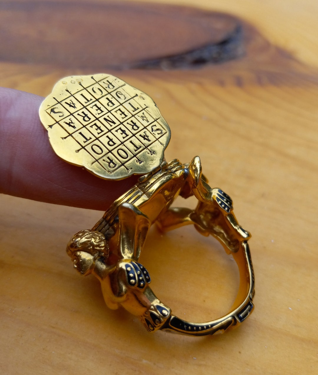 Victorian Gold Enamel Sator Poison Ring Exeptional Exclusive One of A ...