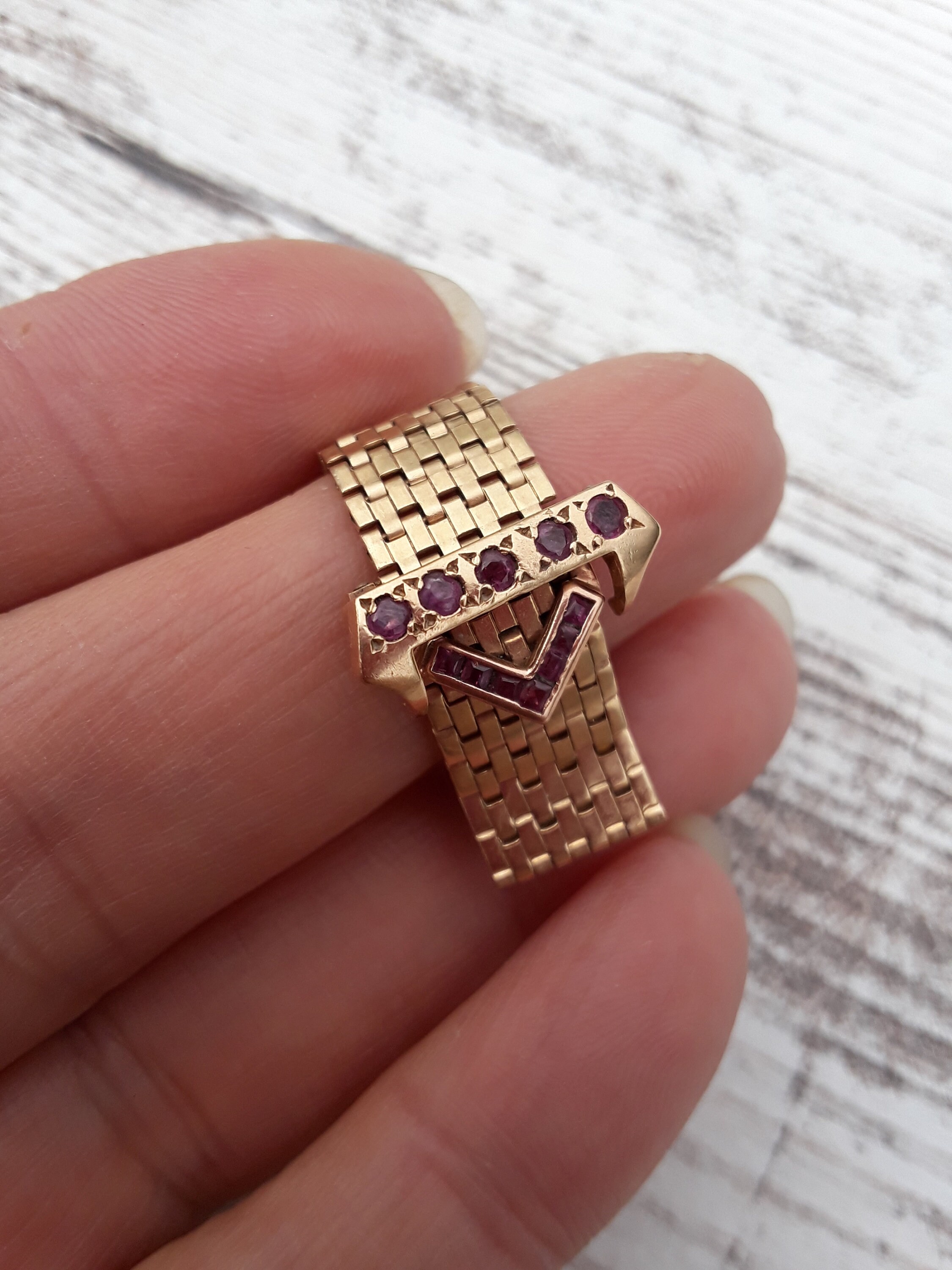 14k Gold Rubies Buckle Retro Mesh Ring Wedding Engagement | Etsy