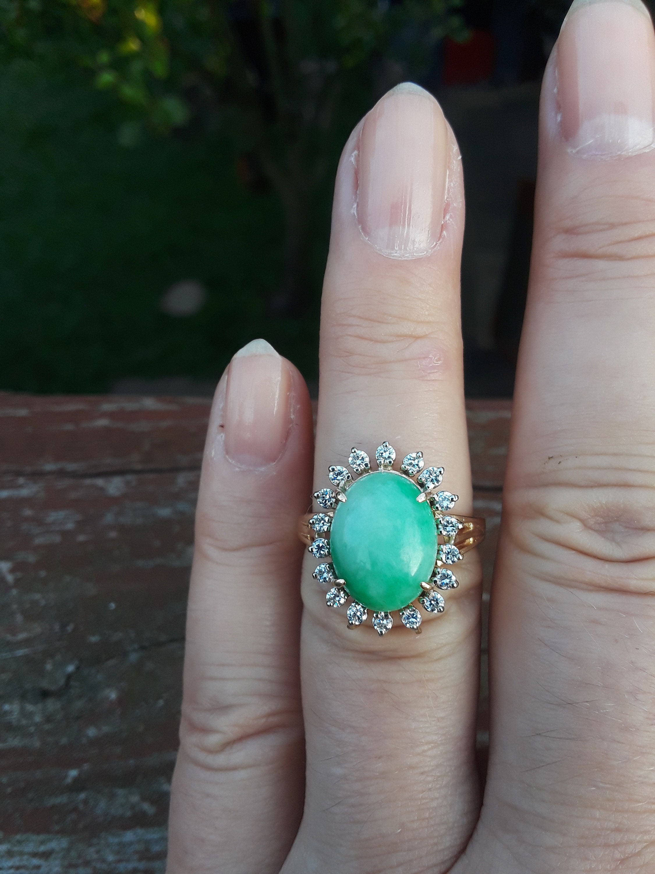 14k Gold Diamond Jade Wedding Engagement Ring Exeptional One of A Kind ...