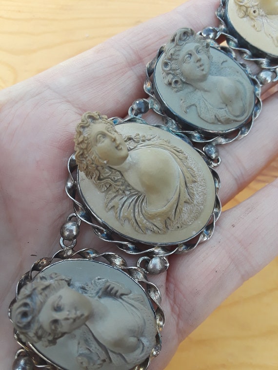 Victorian Silver Lava High Relief Cameos Bracelet Fab… - Gem