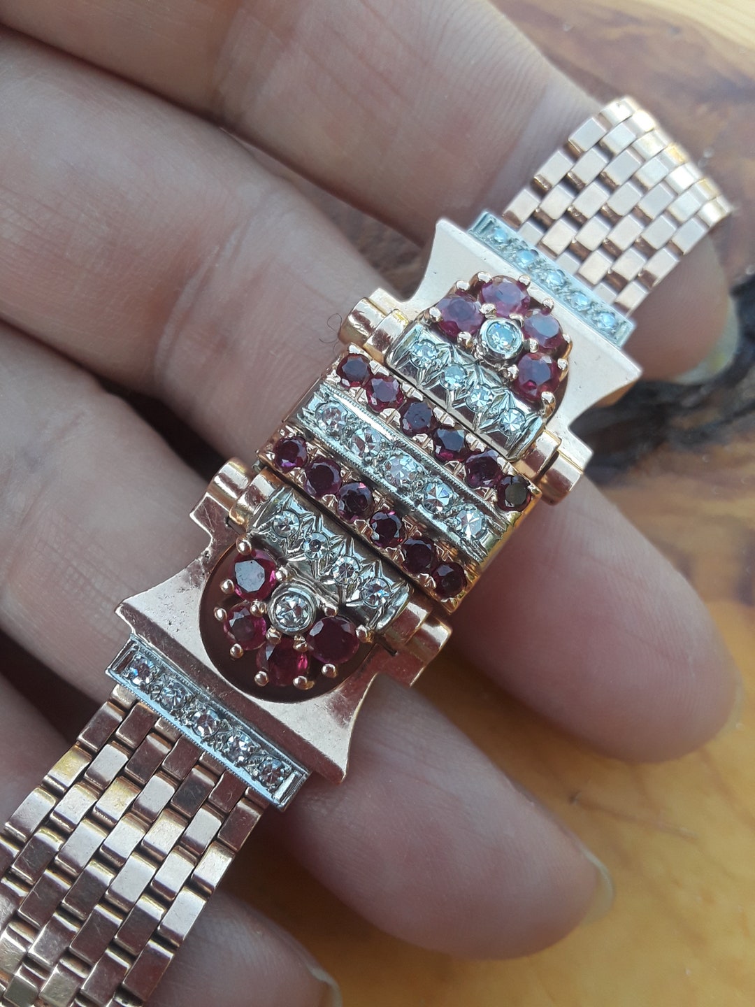 14k Gold Diamond Ruby Ladies Retro Wrist Watch Exceptional 50 Grams ...