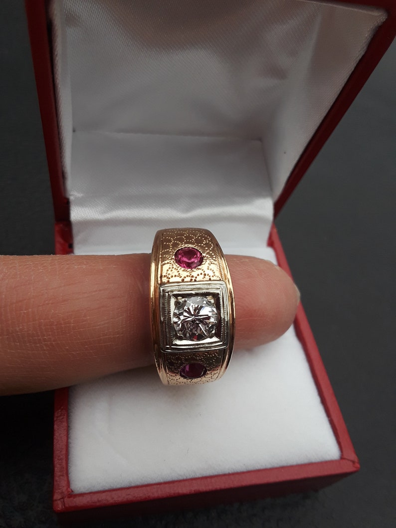 14k Gold 0.75ct Center Diamond Ruby Men's Ring Gypsy Ring - Etsy