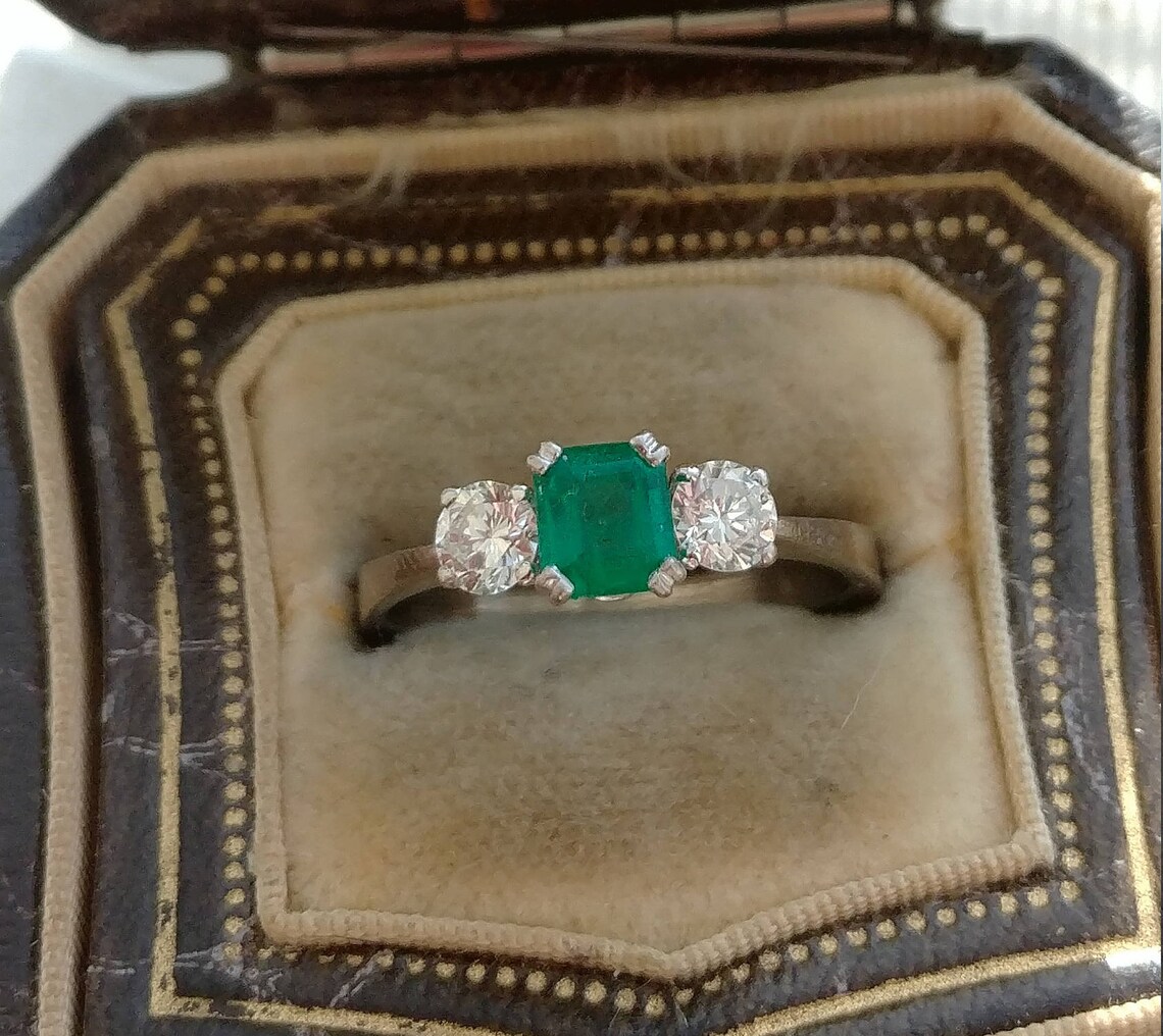 18k Gold 1ct Diamond Columbian Emerald Wedding Engagement Cocktail Ring ...