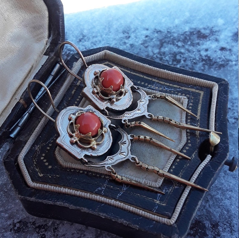 Victorian 14k 10k Gold Natural Salmon Coral Tassel Dangle - Etsy