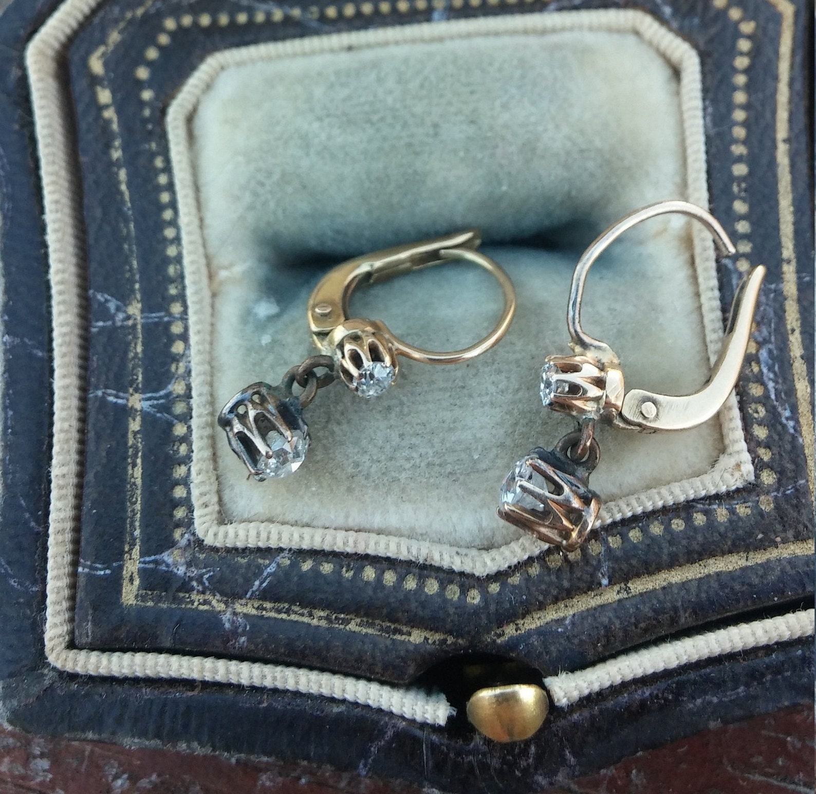 Georgian European Cut Diamond Dangle Earrings - Etsy