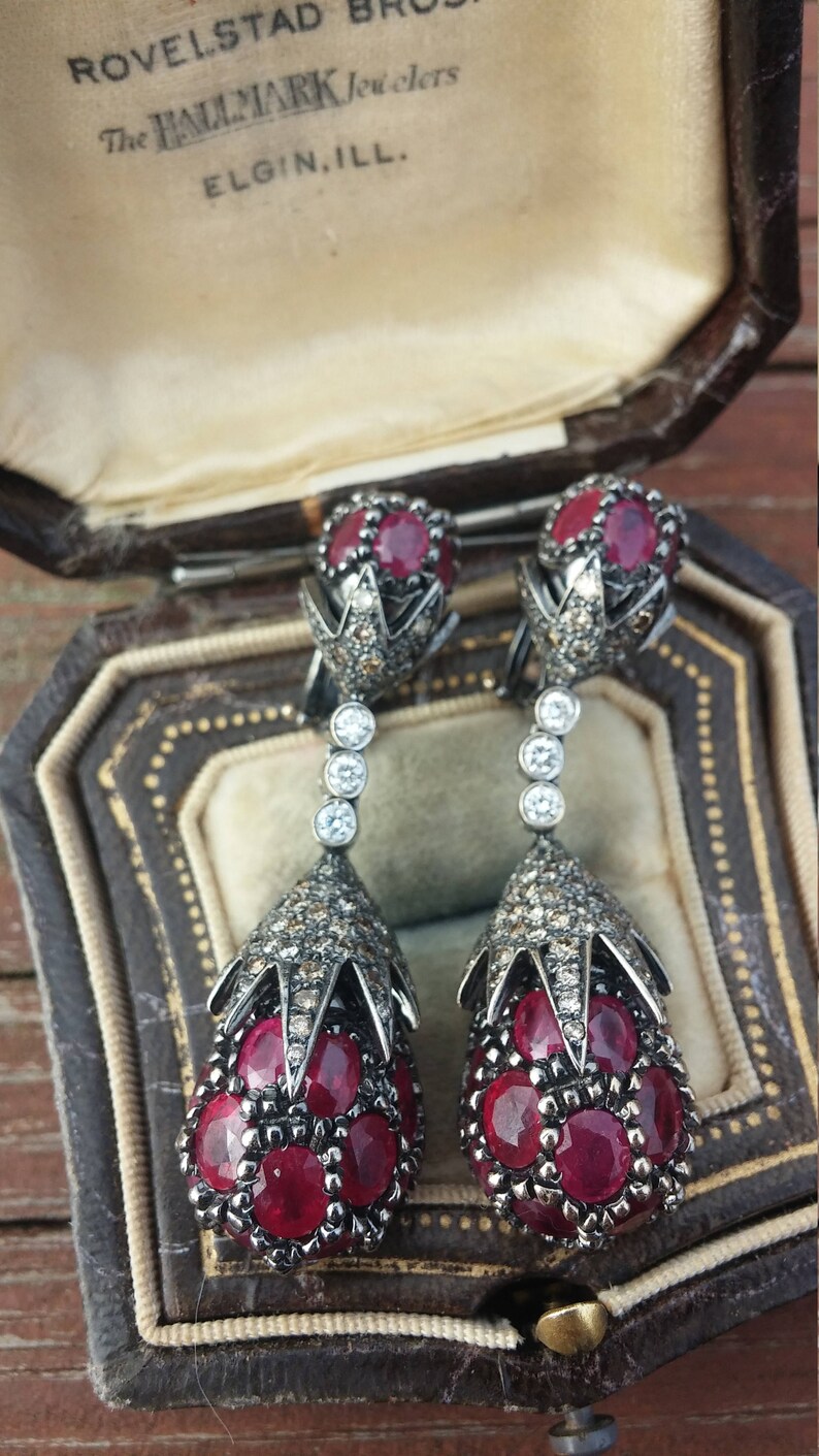 18k Gold Diamond Pigeon Blood Ruby Earrings Designer High End | Etsy