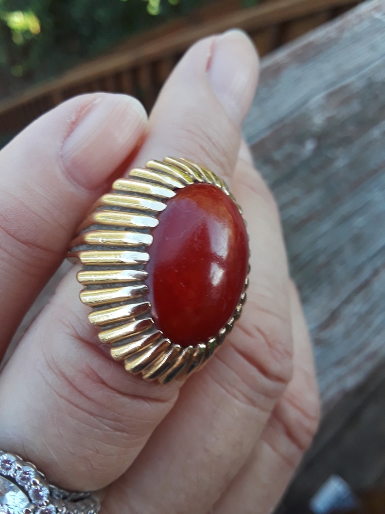 14k Gold Ox Blood Coral Ring 18 Grams | Etsy