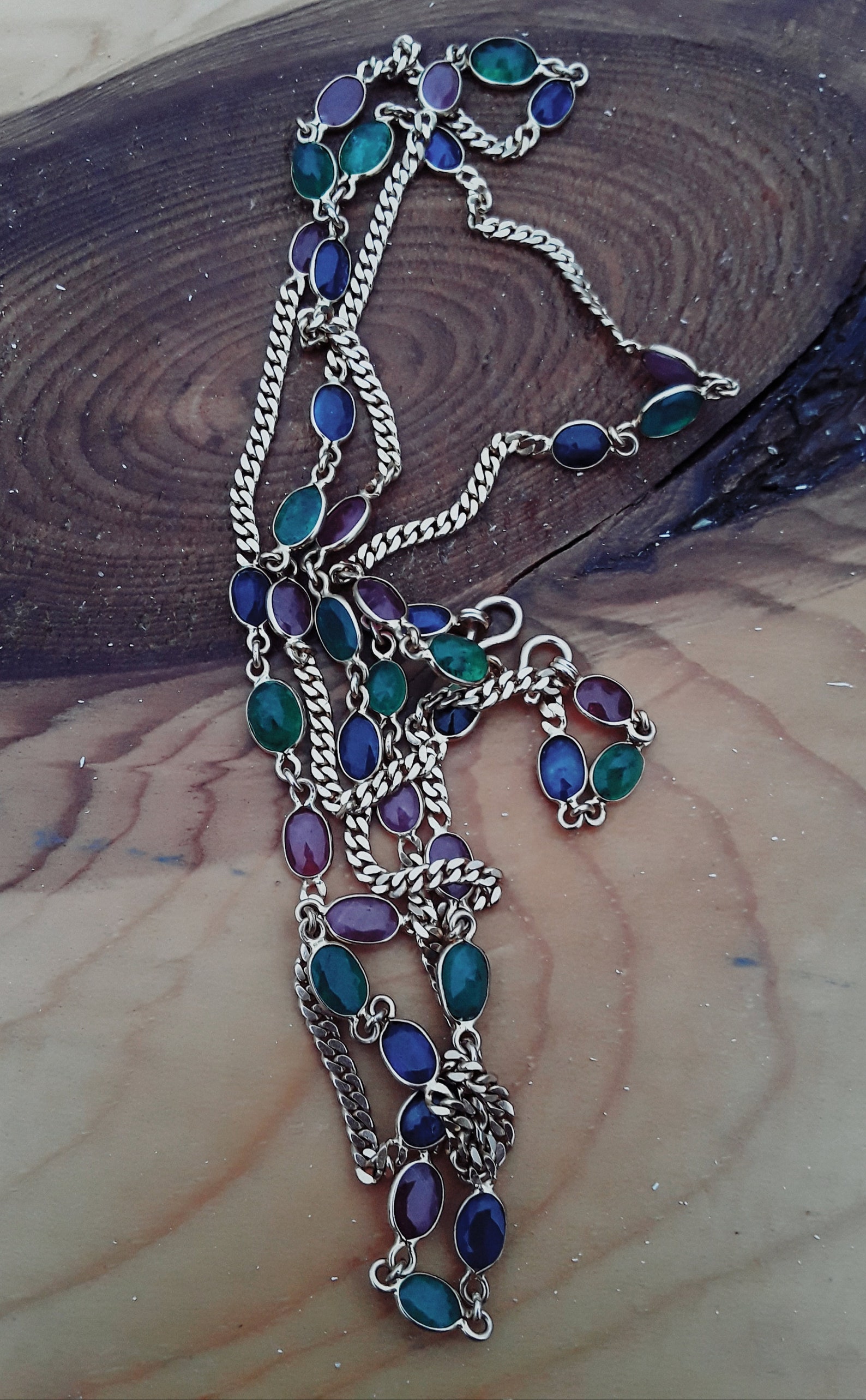 18k Gold 20ct Emerald Blue Sapphire Ruby Chain Necklace 30 Inches Long ...