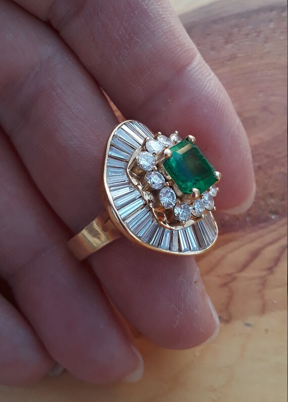 22k Gold 7ct Baguette Round Diamond Columbian Emerald… - Gem