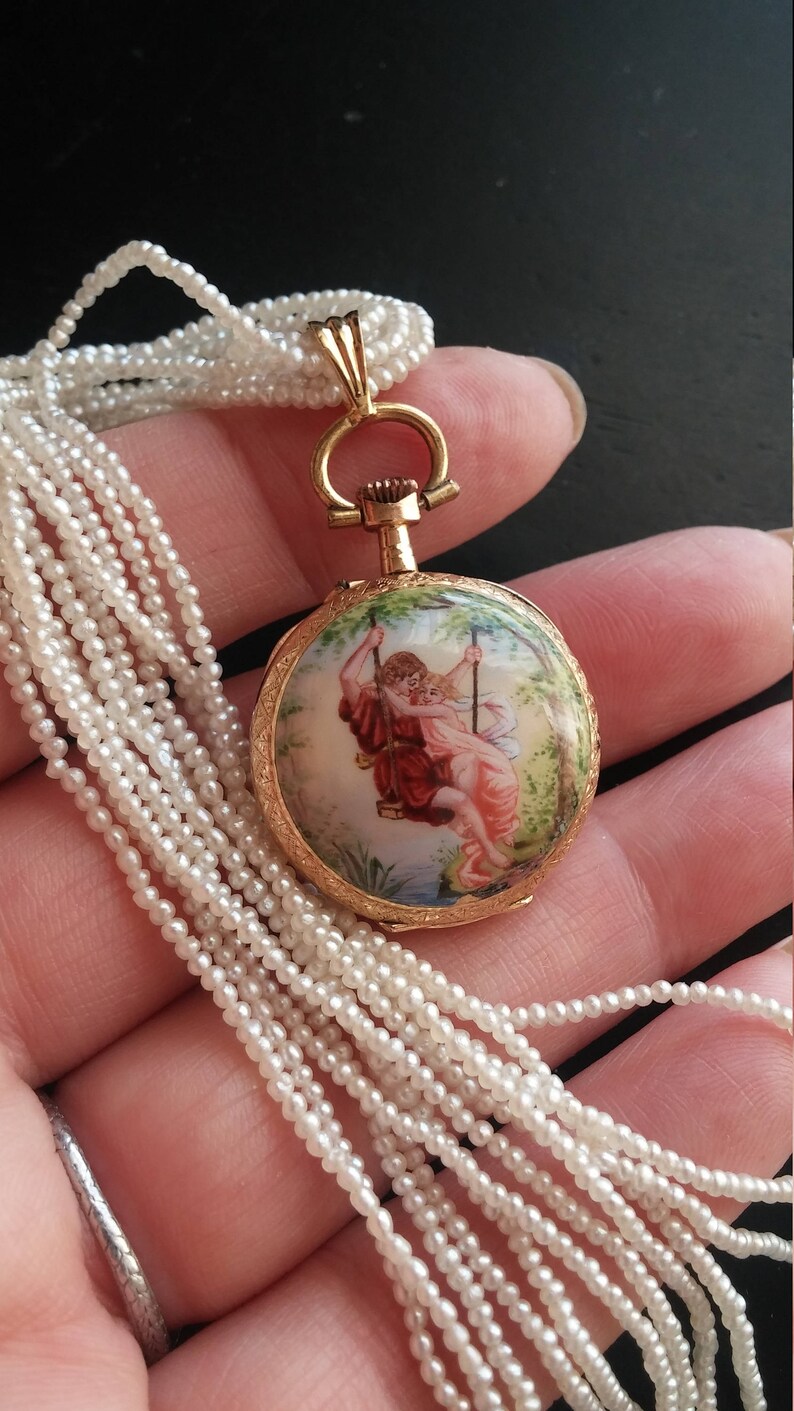Victorian 14k Gold Enamel Watch Pendant Necklace Exeprional | Etsy