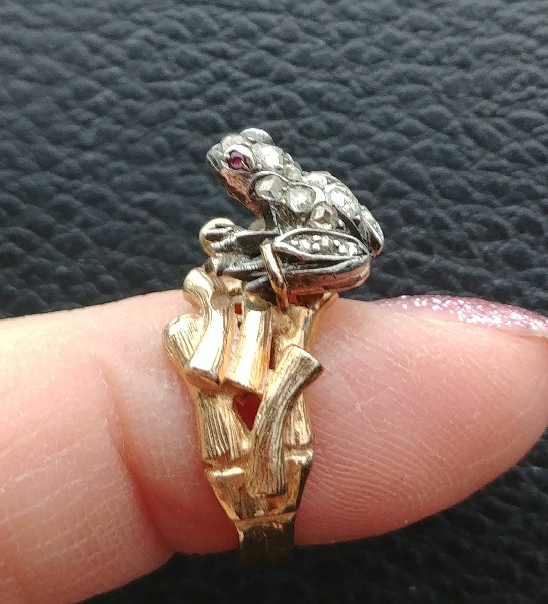 Georgian Rose Cut Diamond Ruby Eyes Frog Ring Exeptional Exclusive One ...