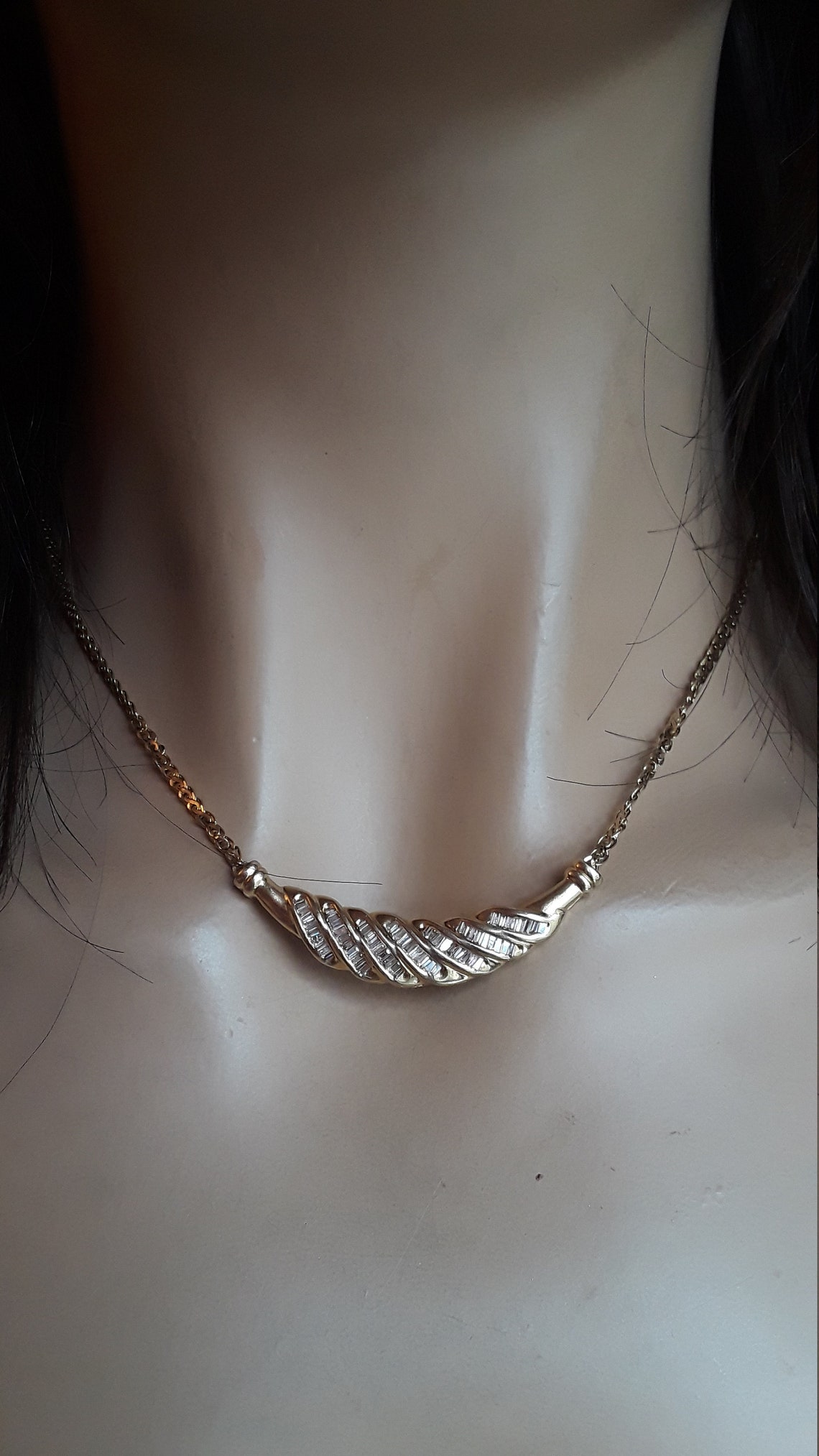 14k Gold 2ct Baguette Diamond Necklace Fabulous 11.2 Grams - Etsy