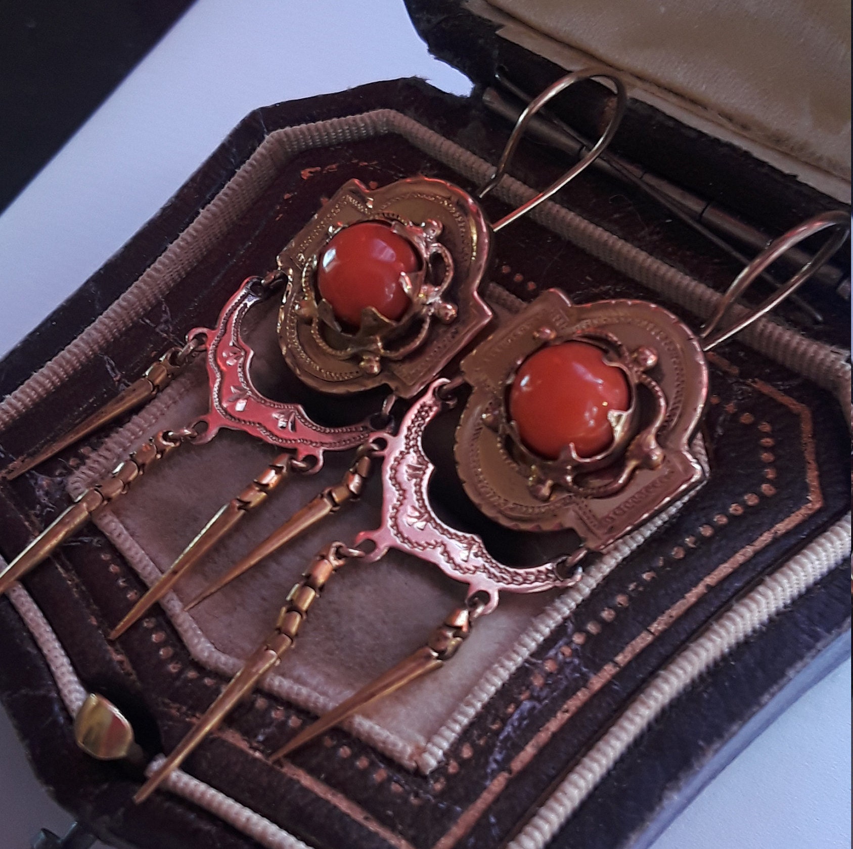 Victorian 14k 10k Gold Natural Salmon Coral Tassel Dangle | Etsy