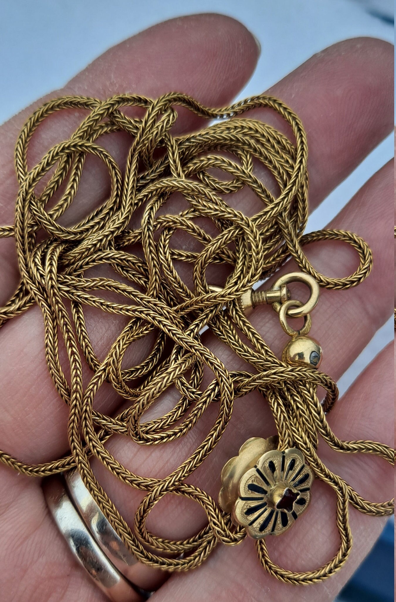 Victorian 18k Gold French FOB Chain Necklace With Ruby Slide Long 19 ...