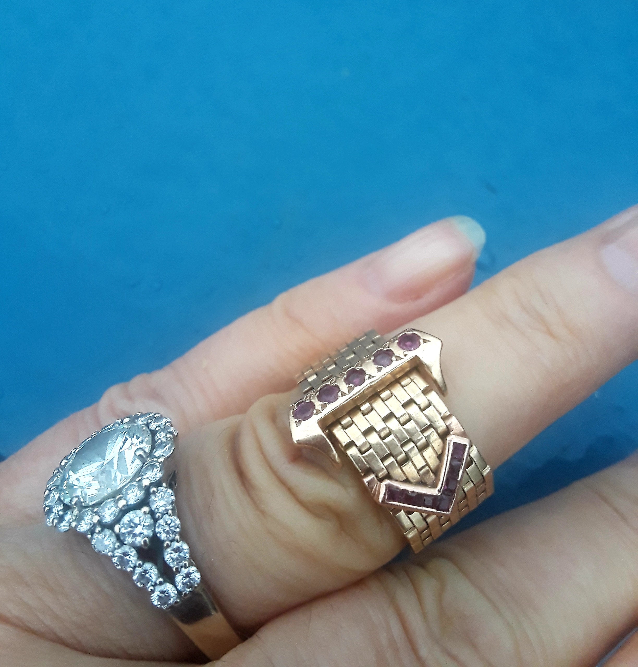 14k Gold Rubies Buckle Retro Mesh Ring Wedding Engagement | Etsy