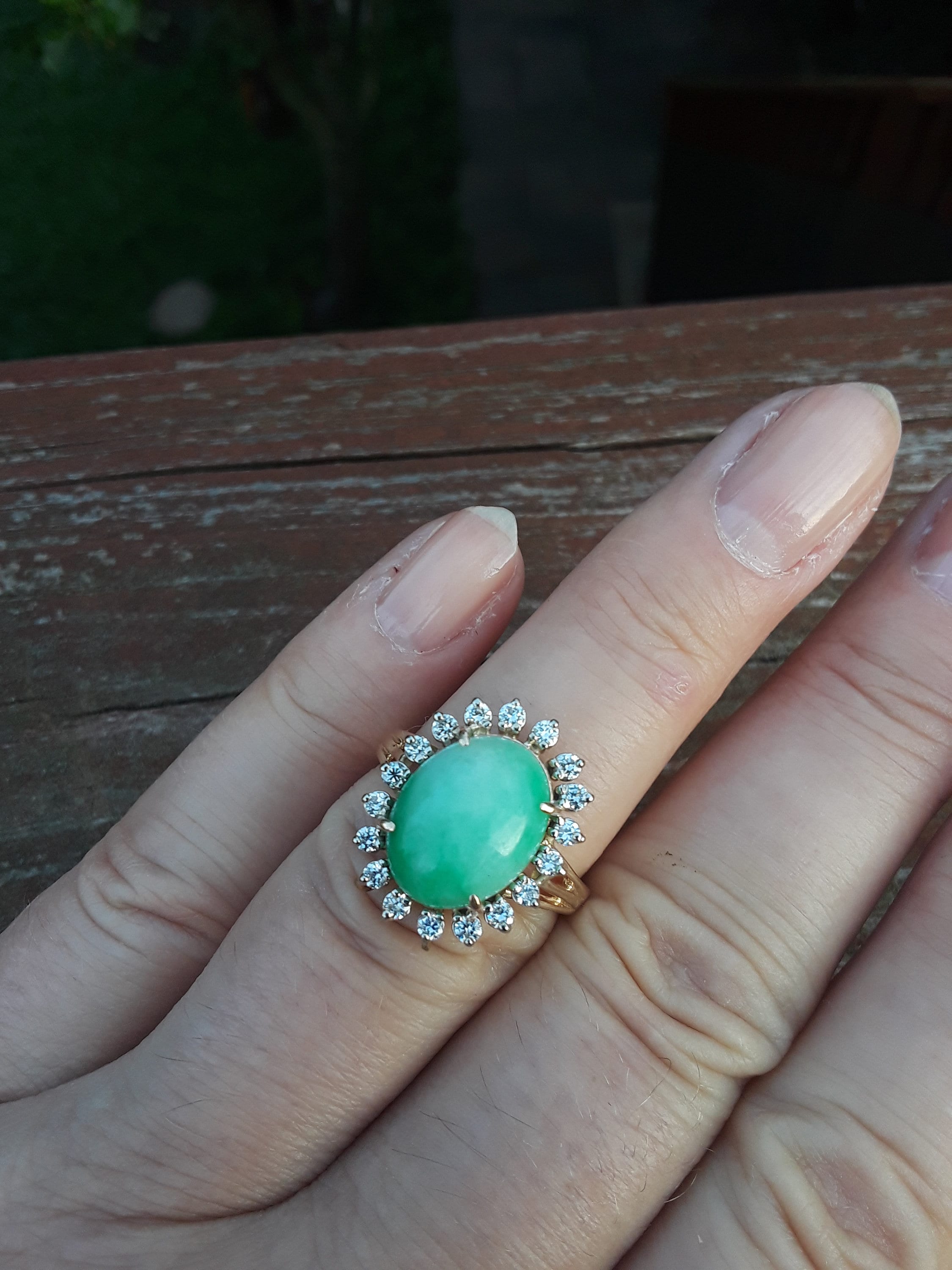 14k Gold Diamond Jade Wedding Engagement Ring Exeptional One of A Kind ...