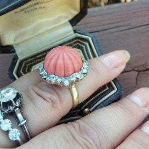 18k Gold Diamond Coral Cocktail Wedding Engagement Ring - Etsy
