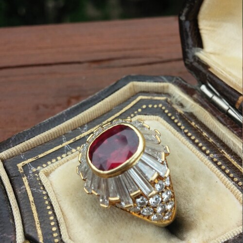 18k Gold 5ct Diamond Ruby Wedding Engagement Cocktail Ring | Etsy
