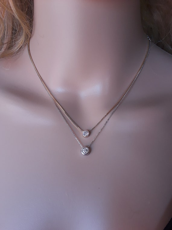 14k Gold Diamond Bezel Set Pendant Chain Necklace - Gem