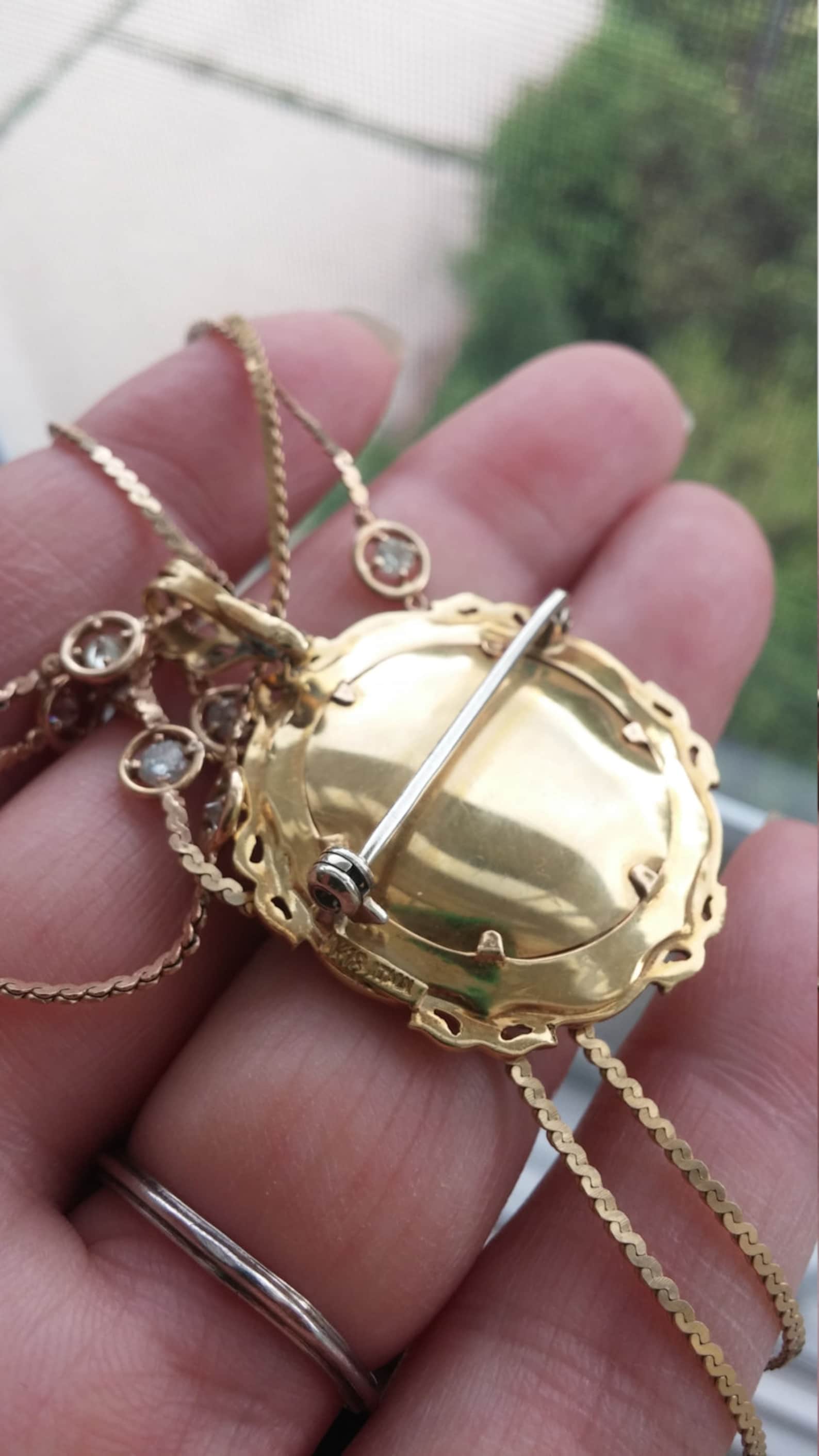 18k Gold Hand Painted Portrait Miniature Pendant Brooch Italy | Etsy