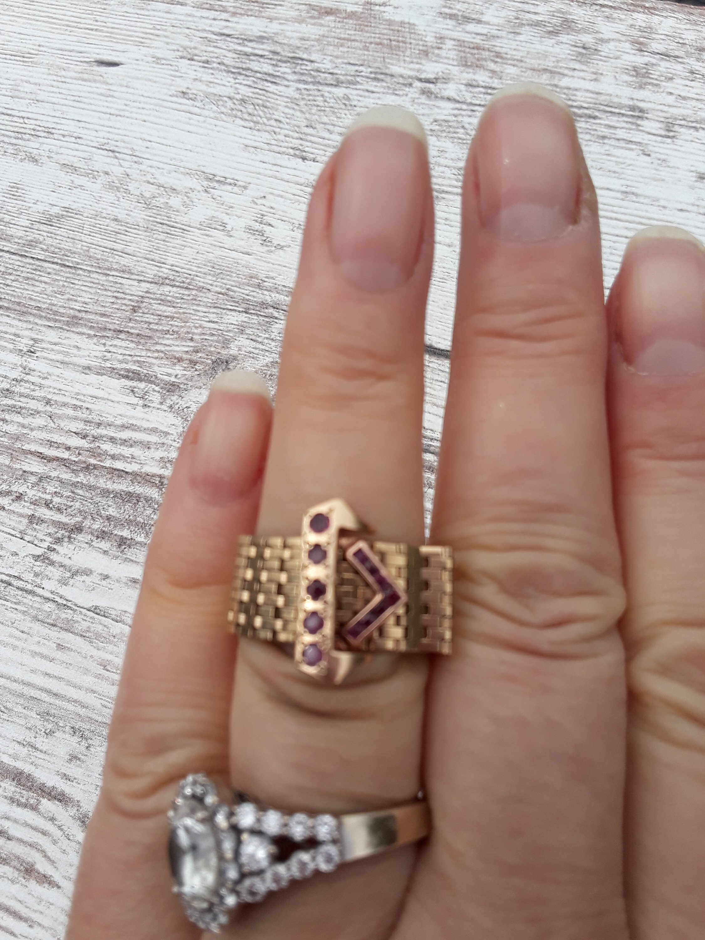 14k Gold Rubies Buckle Retro Mesh Ring Wedding Engagement | Etsy