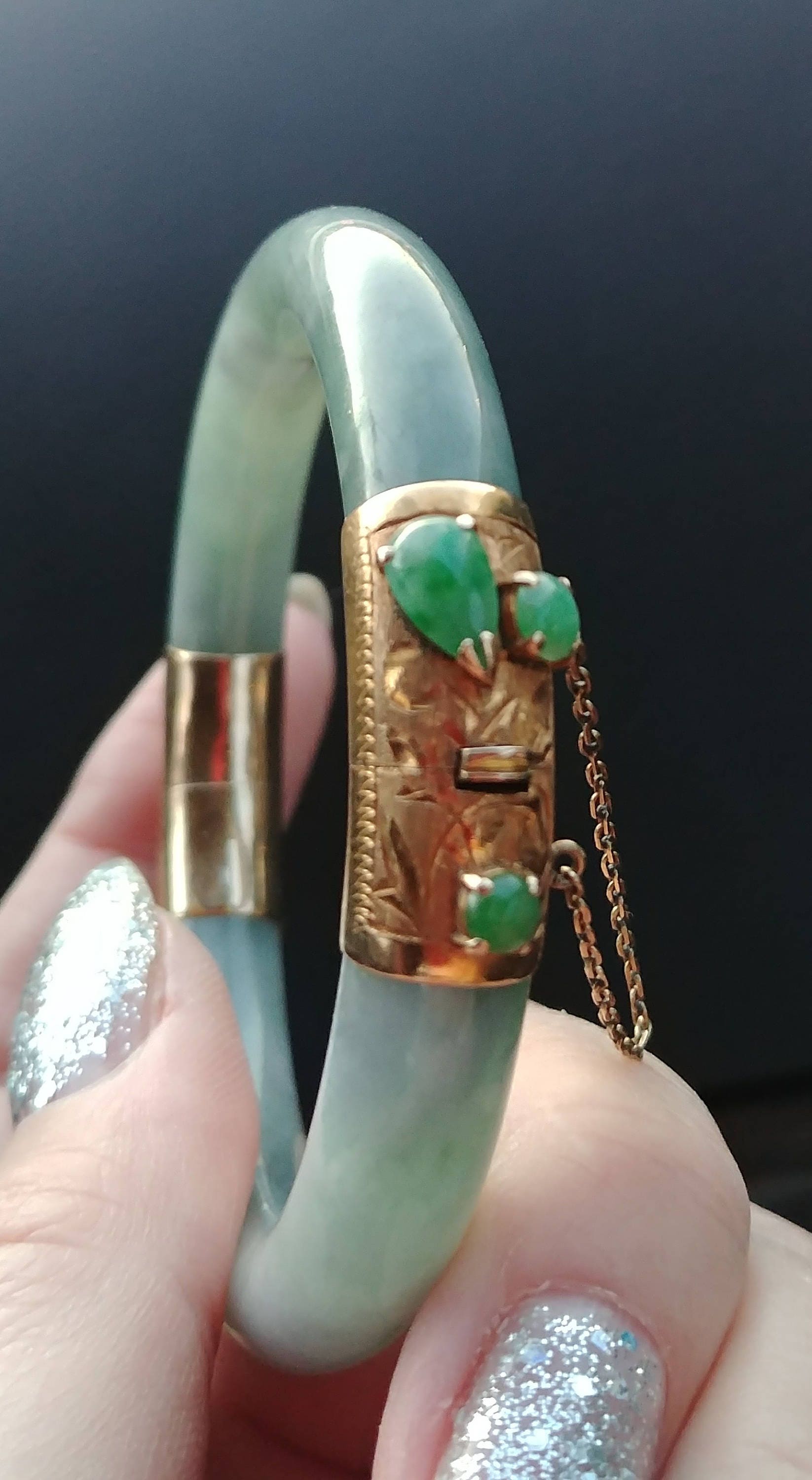 14k Gold Jade Bangle Bracelet Unique Exeptional One of A Kind | Etsy