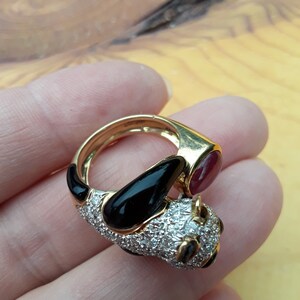 18k Gold Diamond Ruby Black Enamel Panda Ring 12.6 Grams - Etsy