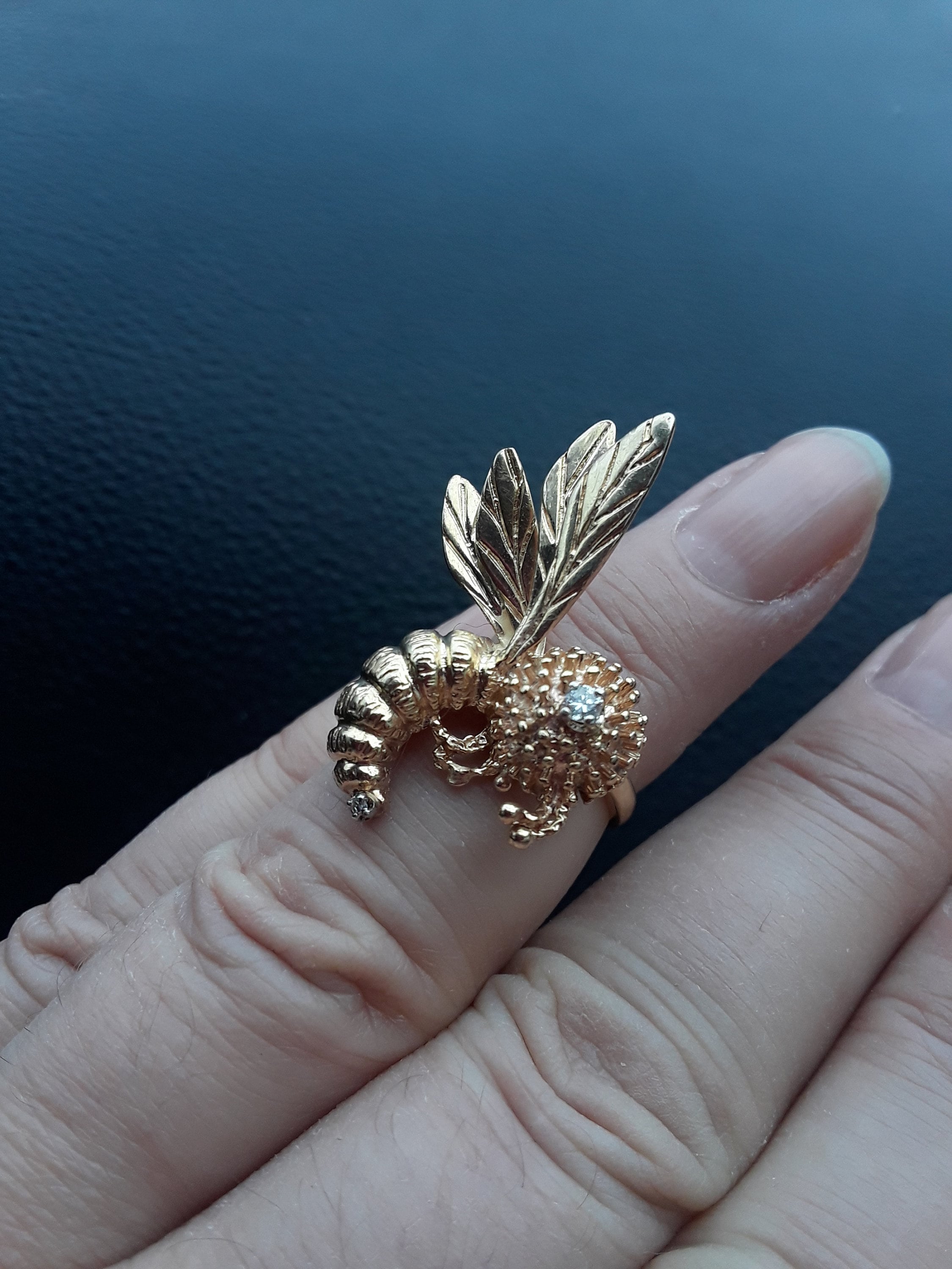 14k Gold Diamond Bee Ring Exclusive Fabulous 7.7 Grams | Etsy