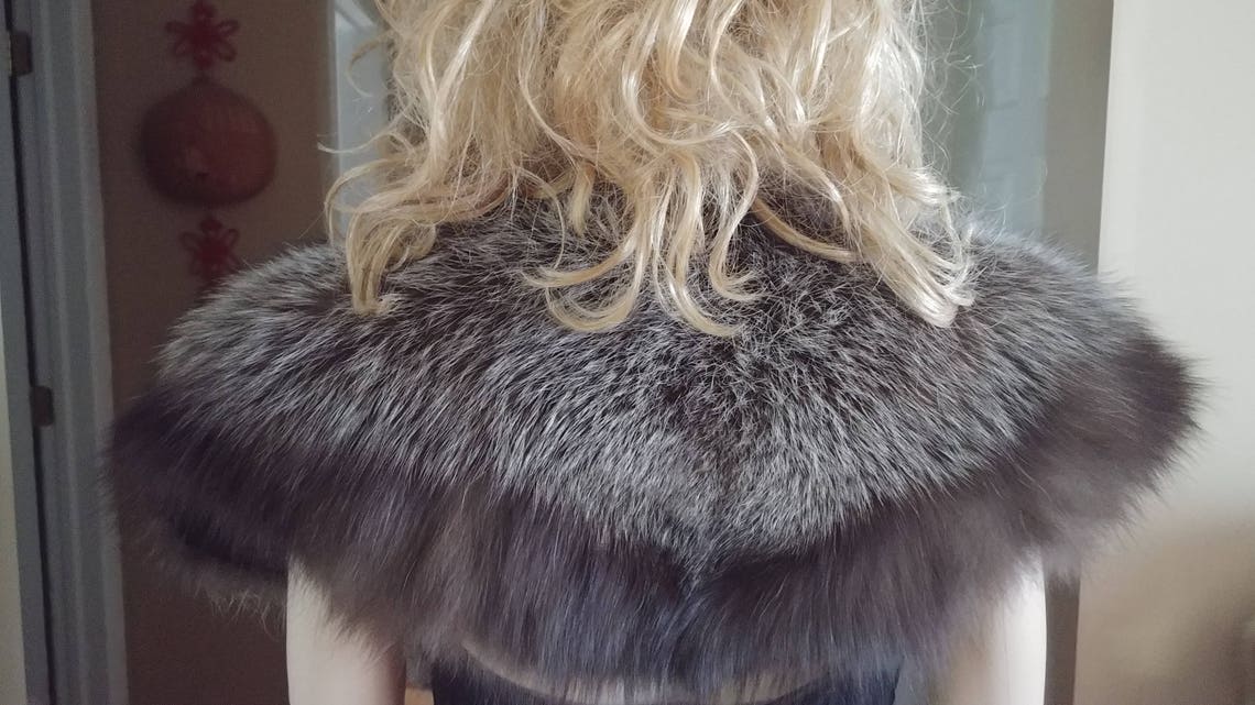 Fox Silver Black Fox Natural Fur Collar With a Straps | Etsy