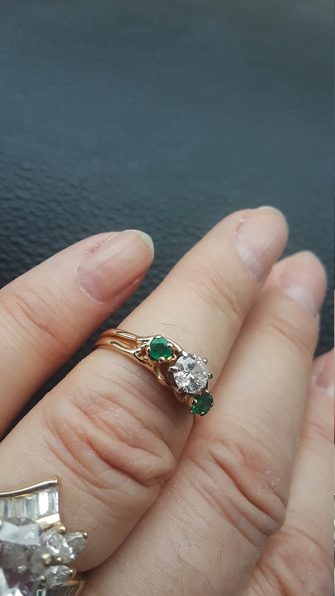 14k Gold 0.40ct Center Round Diamond Side Colombian Emeralds | Etsy