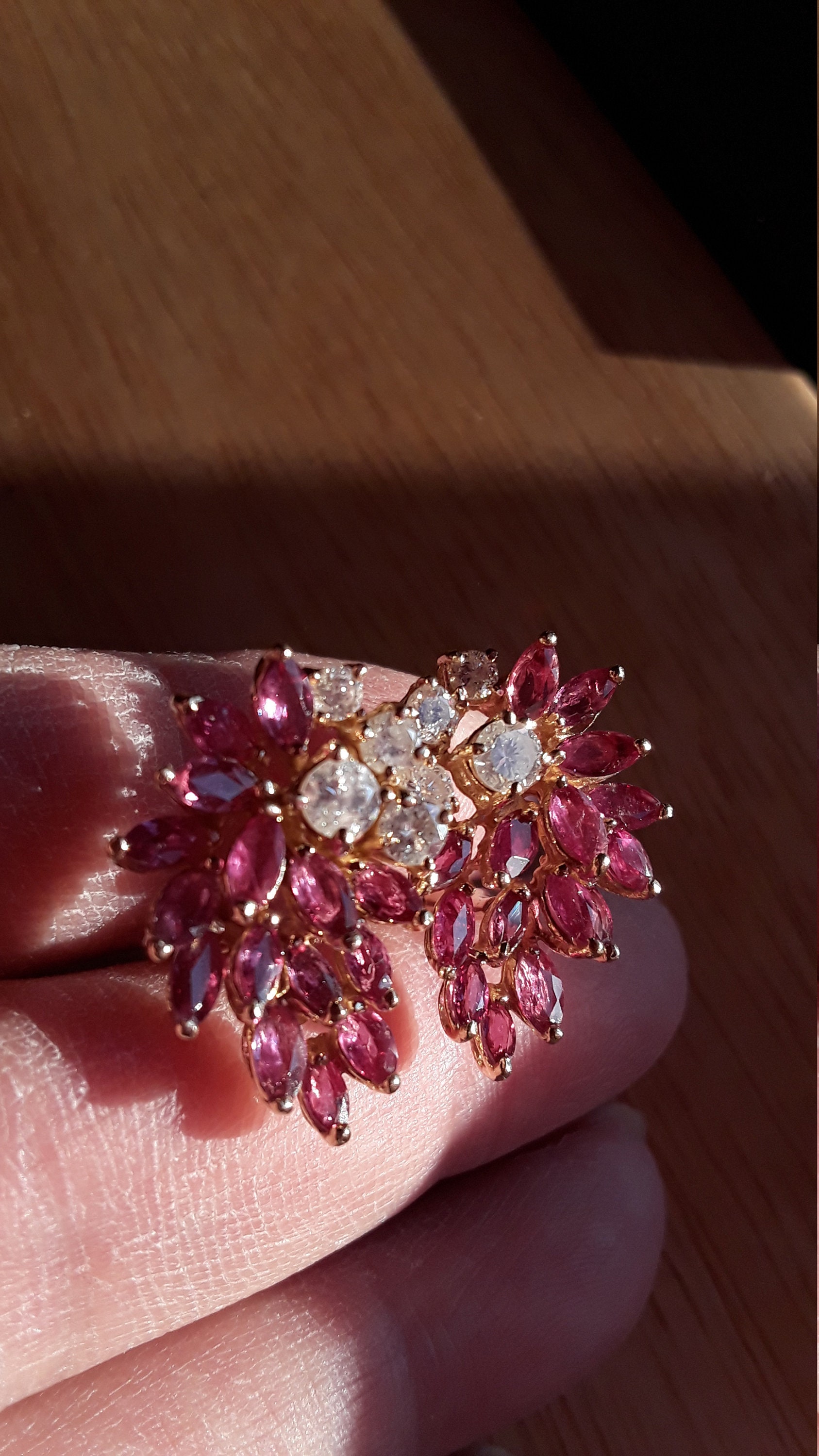 14k Gold Diamond Marquise Cut Ruby Cluster Earrings Stunning | Etsy