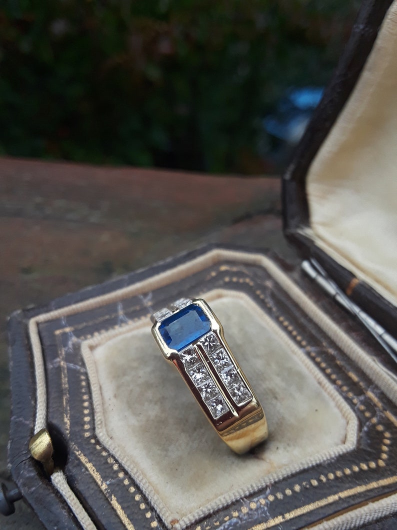 18k Gold 1ct Princes Cut Diamond 1ct Blue Sapphire Wedding | Etsy